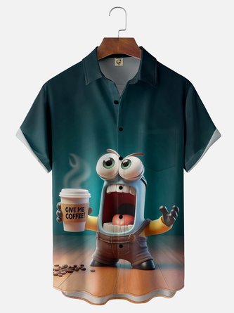 Moisture-wicking Cartoon Chest Pocket Casual Shirt | hardaddy