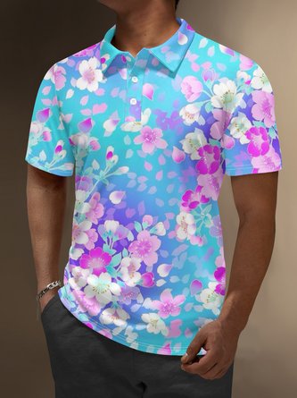 Moisture Wicking Cherry Blossoms Sakura Gradient Color Golf Polo | hardaddy
