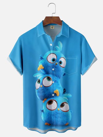 Moisture-wicking Cartoon Birds Chest Pocket Casual Shirt | hardaddy