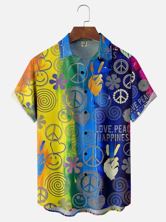 Moisture-wicking Hippie Love and Peace Chest Pocket Casual Shirt | hardaddy