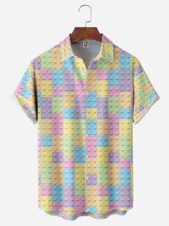 Moisture-wicking Art Building Blocks Chest Pocket Casual Shirt | hardaddy