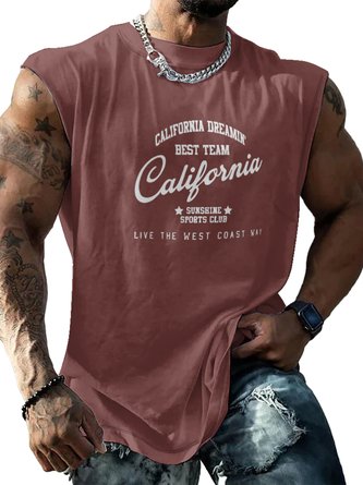 Mens Crewneck Tank Tops California Beach Sleeveless Shirt | hardaddy