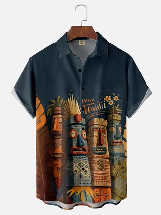 Moisture-wicking Tiki Chest Pocket Hawaiian Shirt | hardaddy