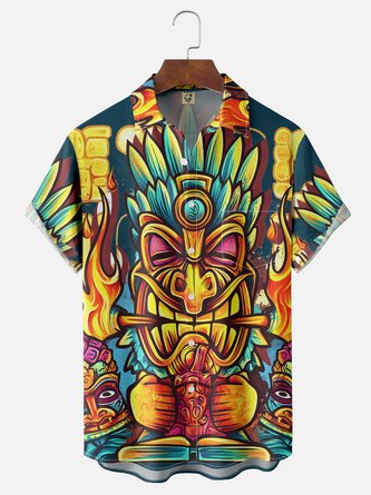 Moisture-wicking Tiki Chest Pocket Hawaiian Shirt | hardaddy