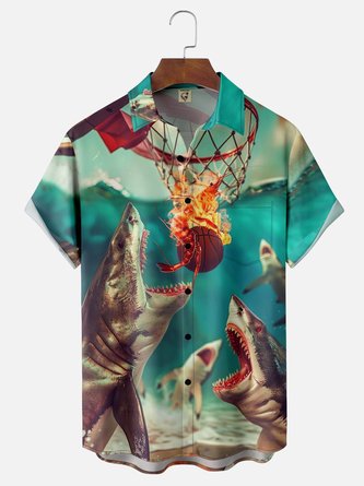 Moisture-wicking Shark Shrimp Basketball Ocean Chest Pocket Casual ...