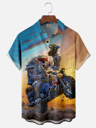 Moisture-wicking Wild Boar Motorcycle Gradient Color Chest Pocket ...