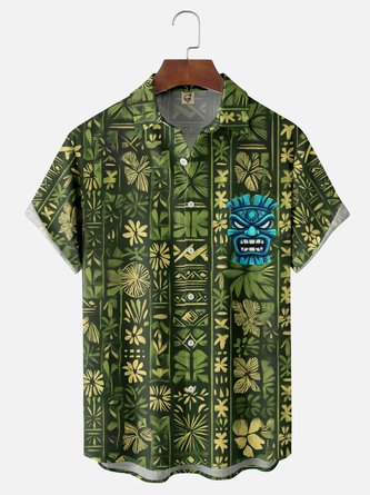 Moisture-wicking Tiki Chest Pocket Hawaiian Shirt | hardaddy