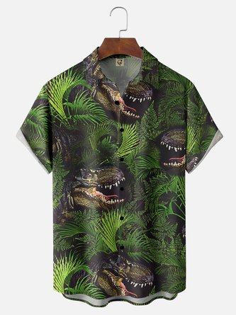 Moisture Wicking Jurassic T-Rex Chest Pocket Hawaiian Shirt | hardaddy