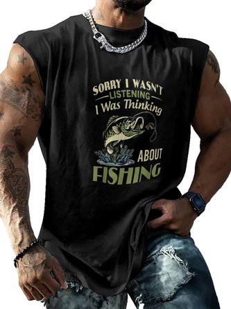 Mens Crewneck Tank Tops Fishing Beach Sleeveless Shirt | hardaddy