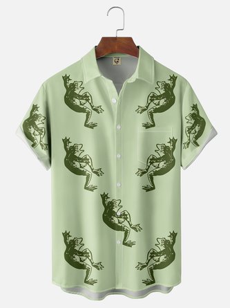 Moisture-wicking Fun and Avant-garde Frog Chest Pocket Hawaiian Shirt ...