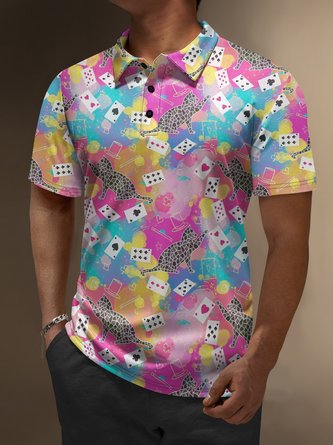 Moisture Wicking Ombre Playing Cards Geometric Cat Short Sleeve Golf ...