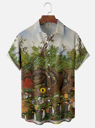 Moisture-wicking Octopus Penguin Chest Pocket Casual Shirt | hardaddy