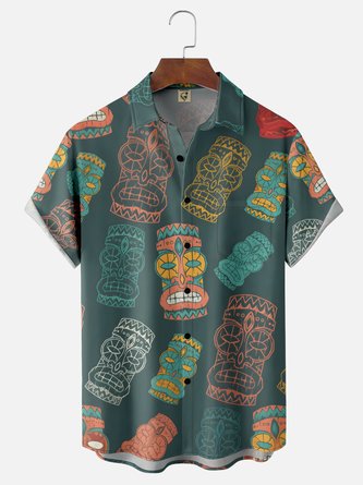 Moisture-wicking Tiki Chest Pocket Hawaiian Shirt | hardaddy