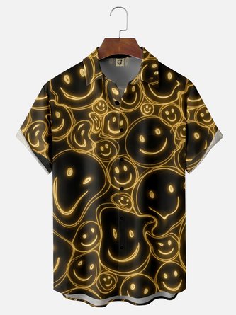 Moisture Wicking Abstract Smiley Face Chest Pocket Hawaiian Shirt ...