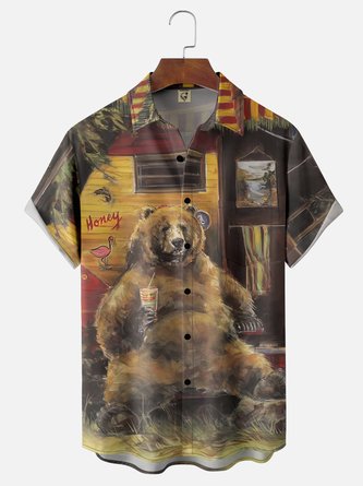 Moisture-wicking Brown Bear Chest Pocket Casual Shirt | hardaddy