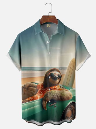 Moisture-wicking Flash Sloth Chest Pocket Hawaiian Shirt | hardaddy