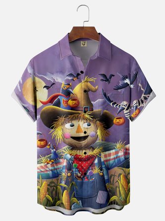 Moisture-Wicking Halloween Pumpkin Scarecrow Crow Surfer Chest Pocket ...