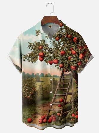 Moisture-wicking Harvest Apple Tree Thanksgiving Chest Pocket Casual ...