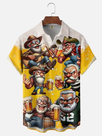 Moisture Wicking Beer Old Man Chest Pocket Hawaiian Shirt | hardaddy