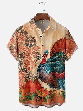 Moisture-wicking Thanksgiving Turkey Chest Pocket Casual Shirt | hardaddy