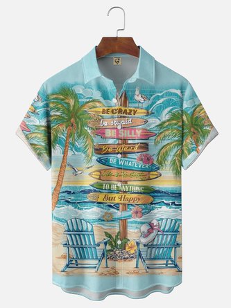 Moisture Wicking Gradient Beach Coconut Tree Wooden Sign Chest Pocket ...