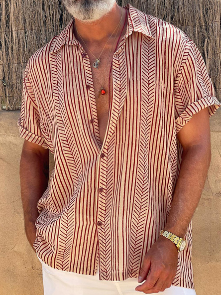 Retro Striped Chest Pocket Short Sleeve Shirt | hardaddy